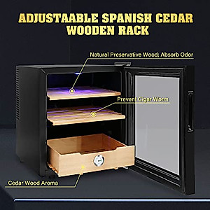 TCFUNDY 50L Cooler Humidor, Electronic Cooler Humidor 3-Layer Spanish Cedar Wood Shelves & Drawer with Hygrometer, 300 Capacity, 1.76 Cu Ft