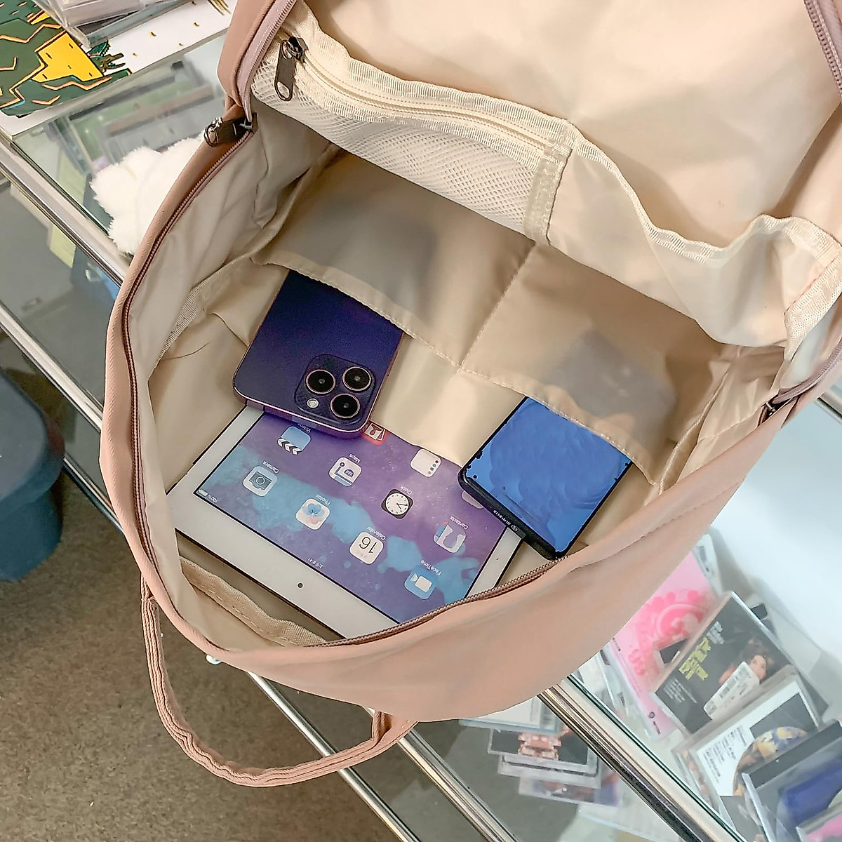 GAXOS Cute Backpack for School Aesthetic Backpack Purse for Women Girls Pink Book Bag Korea Style Bookbag