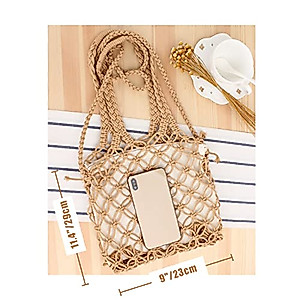 JBR Straw Crossbody Bag Cotton Rope Leisure Beach Bag Fishing Net Handbag Woven Shoulder Bag for Women Girls Purse, Khaki