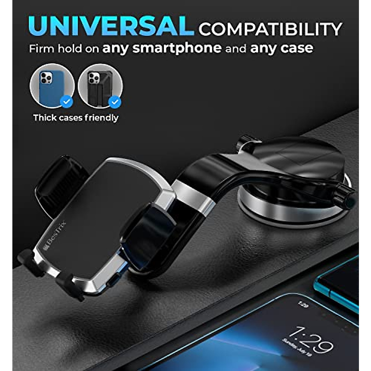 Bestrix Phone Holder for Car, Phone Mount for car Car Phone Mount, Cell Phone Car Phone Holder Compatible with iPhone 14 13 12 Pro, Xr,Xs,XS MAX,XR,X, Galaxy S22 & All Smartphones (Cradle)