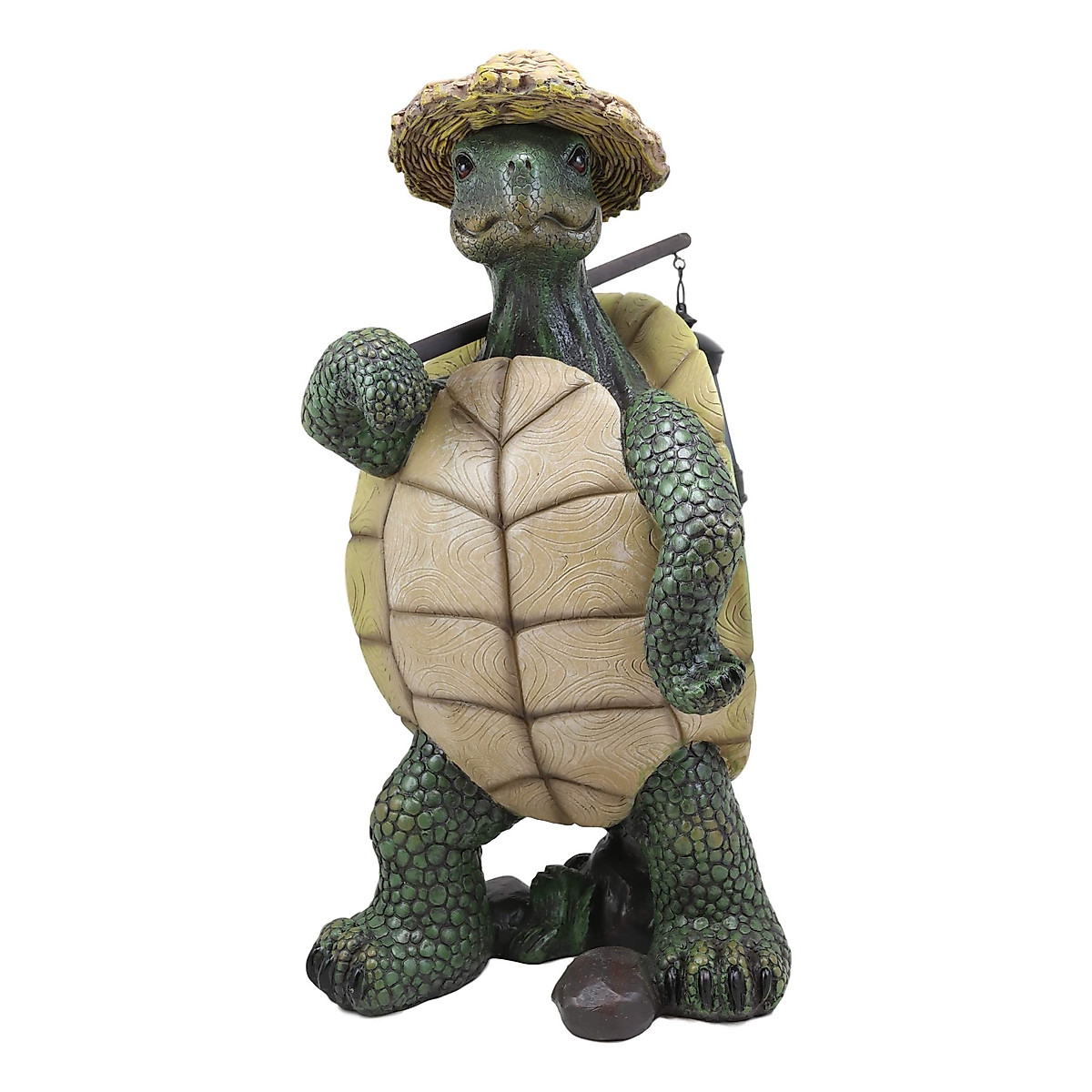 Ebros Gift Nautical Nature Lover Adventure Hiking Tortoise with Straw Hat Statue Carrying Solar Powered Lantern LED Light On A Pole Turtle Garden Yard Pool Patio Deck Home Decorative Accent