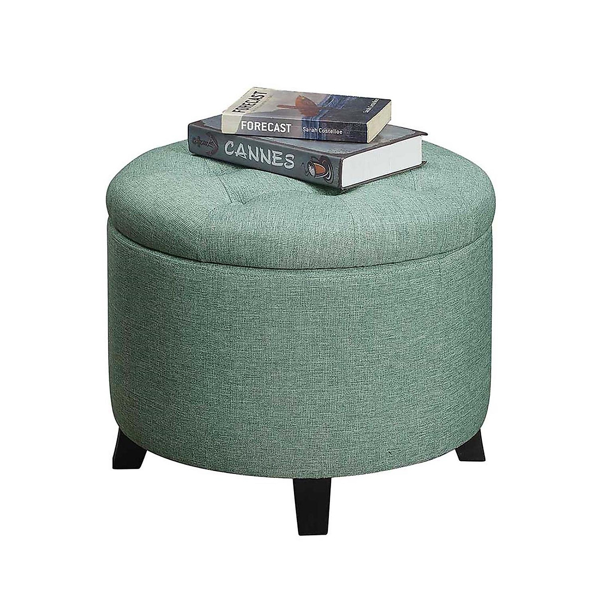 Convenience Concepts Designs4Comfort Round Storage Ottoman 19.75" - Versatile Contemporary Foot Stool for Living Room, Office, Green Fabric