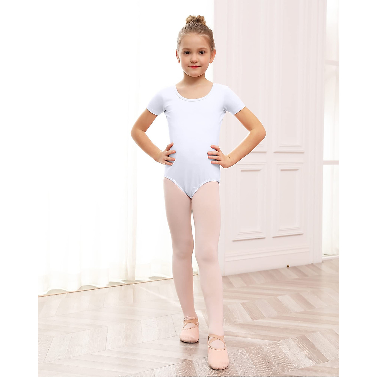 Stelle Leotard for Girls Toddler Ballet Leotards Dance Gymnastics Outfits with Bow Back (White, 5T)