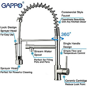 Kitchen Faucet with Pull Down Sprayer Contemporary Single Handle Kitchen Sink Faucet GAPPO Solid Brass Spring Kitchen Faucet Brushed Nickel