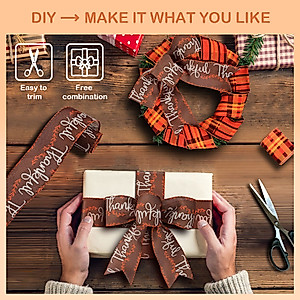 Fall Wired Ribbon,2 Rolls Thanksgiving Pumpkin Ribbon,10 Yards 2.5In Autumn Pumpkins Wired Edge Ribbon,DIY Wired Wrapping Craft Ribbon for Home Thanksgiving Decor Wrapping DIY Crafts (Thanks-Lattice)