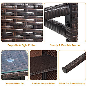 DORTALA 3 Pieces Rattan Patio Bar Table & Stool Set, Patio Furniture Set for Lawn Pool BackyardFront Porch, Dining Set w/Cushion, Beige