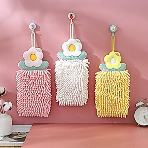 ALUKAP Chenille Flower Hand Towel, Fuzzy Ball Hand Towel, Kitchen Bathroom Hand Towels, Hanging Hands Towels Ball Soft Touch Fast Drying, 1 Pack Thickened Towel Pink