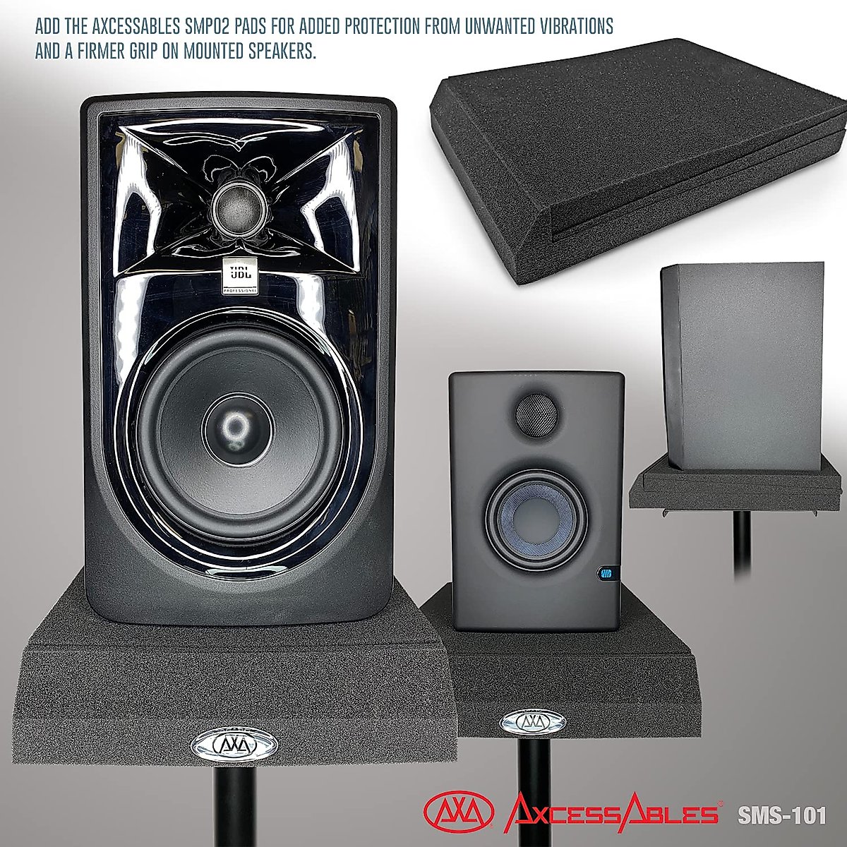 AxcessAbles Adjustable Studio Monitor Stands (Pair)| Large Recording Studio Monitor Floor Standing Stand | Studio Speaker Stands Compatible with JBL, Yamaha, KRK Rokit Speaker Monitors (SMS-101)
