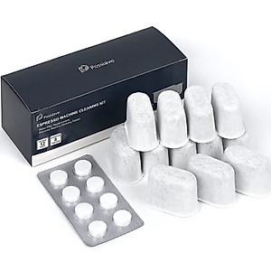 possiave Espresso Machine Cleaning Tablets and Filters for Breville Espresso Machines (8 Tablets + 12 Filters) - 1.5 Gram Cleaning Tablets & Replacement Water Filter - Espresso Cleaner Accessories