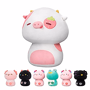 Mewaii 8” Mushroom Plush, Strawberry Cow Soft Plushies Squishy Pillow, Cute Stuffed Animals Kawaii Plush Toys Throw Pillow Decoration Gift for Girls Boys
