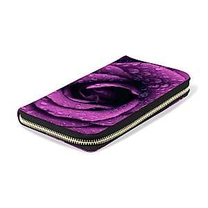 AGONA Womens Wallet Purple Dark Rose Floral Wallet for Women Long Wallet PU Leather Zip Around Phone Clutch Handbag Card Holder Purse Girls Men