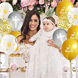 50Pcs Mi Bautizo Balloons Cross and Dove Balloons for Baptism Decorations Christening First Communion Mi Bautizo Decorations Baby Shower