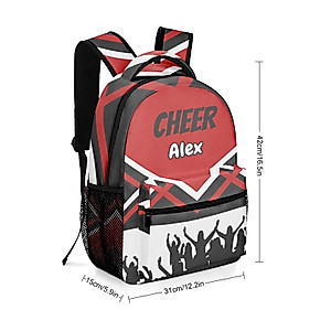CUXWEOT Cheer Cheerleaders Red Black Backpack Personalized Name Waterproof Casual Shoulder Book Bag