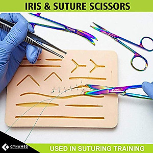 Cynamed Suture Stitch Scissors with Multicolor/Rainbow Titanium Coating - Premium Quality Instrument- Delicate Hook - Perfect for Suture Removal, First Aid, EMS Training and More (4.5 in. - Straight)