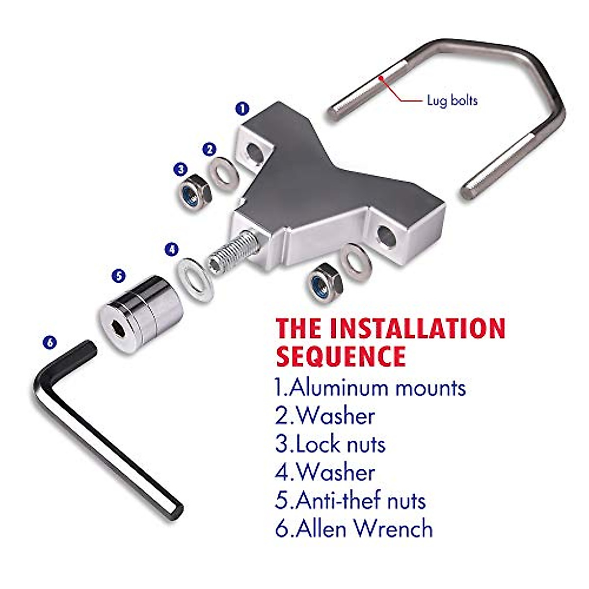 KSP Anti-Theft Jack Mounts fit for Jeep Offroad Roof Rack Front Bumper Bull Bar Roll Cage,High Lift Tube Mounting Adjustable 2.5"-3.14"(Silver)