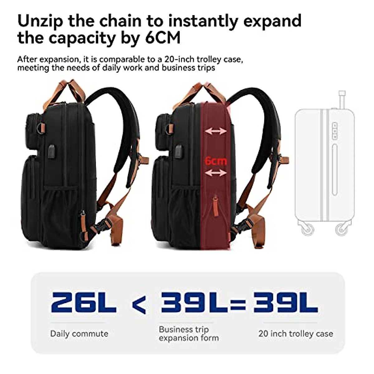 DWQOO 3 in 1 Travel Laptop Backpack,15.6 inch Computer bags for Men and Women, Expandable,Nylon material, Convertible Briefcase, Black