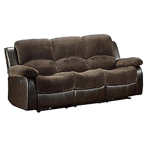 Pemberly Row Traditional Microfiber Double Reclining Sofa in Chocolate