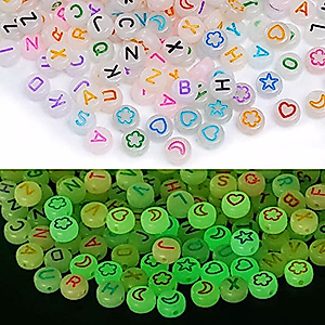 1000pcs Alphabet Letter Beads UV Acrylic Alphabet Beads Luminous Letter Beads Glow in The Dark Alphabet Spacer Beads Colorful DIY Alphabet Beads for Bracelets Necklace Making with Clear Thread