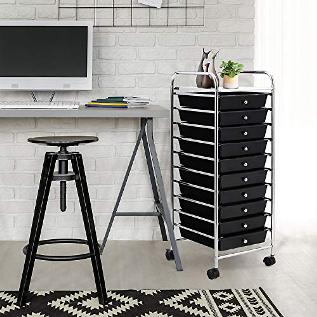 BestComfort Rolling Storage Cart with 10 Drawers, Mobile Utility Cart Storage Organizer with Lockable Casters, Multipurpose Storage Organizer Cart for School Office Home Beauty Salon