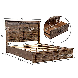 HBRR Queen Bed Frame with 2 Storage Drawers & Headboard, Platform Bed Queen Size, Mattress Foundation with Wood Slats Support, No Box Spring Needed Noise-Free, Natural