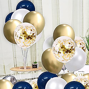 Navy Blue Gold Balloons Garland Arch Kit - 120 Pcs Navy Blue and Metallic Gold Confetti White Latex Balloons for Party Wedding Birthday Special Events Party Graduation Decoration