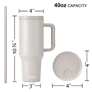 SUNWILL Travel Coffee Tumbler with Lid and Straw, 40 oz Tumbler with Handle, Tumbler Cups, Insulated Reusable Stainless Steel Coffee Mug for Office and Home, Cupholder Friendly, Almond