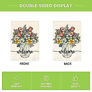 AVOIN colorlife Spring Floral Vase Garden Flag 12x18 Inch Double Sided Outside, Welcome Yard Outdoor Flag