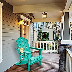 MUCHENGHY Folding Adirondack Chairs, Patio Chairs, Lawn Chairs, Outdoor Chairs, Adirondack Chair Plastic, Fire Pit Chairs, Weather Resistant with Cup Holder for Deck, Backyard, Garden(Lake Blue)