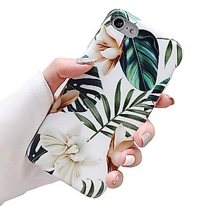 ooooops for iPhone SE2022 Case, SE2020 Case, 8 Case,7 Case for Women Girls,Green Leaves with White Floral Pattern Design, Slim Fit Clear Soft Full-Body Protective Phone Cover (Leaves & Flowers)