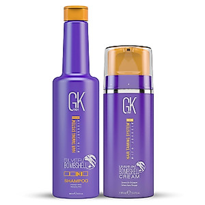 GK HAIR Global Keratin Purple Shampoo/Toner Silver Bombshell 280ml I Leave In Bombshell Cream (100ml/ 3.4 fl. oz)