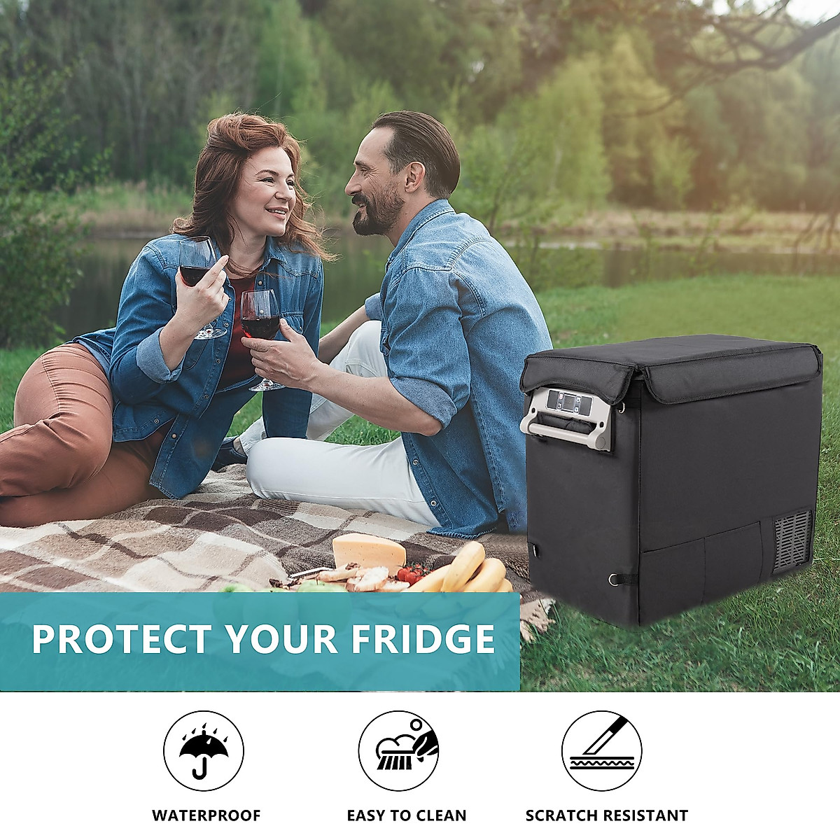 EUHOMY CF55 Insulated Protective Cover 59 Quart Car Refrigerator Insulated Transit Bag, 12 Volt Portable Refrigerator Cover 59QT Car Fridge Freezer, Black