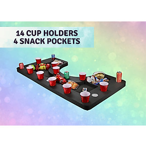 Polar Whale Giant Floating Bar Table with Super Bright Color LED Lights Tray Drink Holders Pool Hot Tub Beach Party Float Lounge Refreshment Durable Black Foam 18 Compartment UV Resistant 5 Feet Long