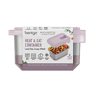 Bentgo® MicroSteel® Heat & Eat Container - Microwave-Safe, Sustainable & Reusable Stainless Steel Food Storage Container with Airtight Lid for Eco-Friendly Meal Prepping (Lunch Size - 3 Cups)