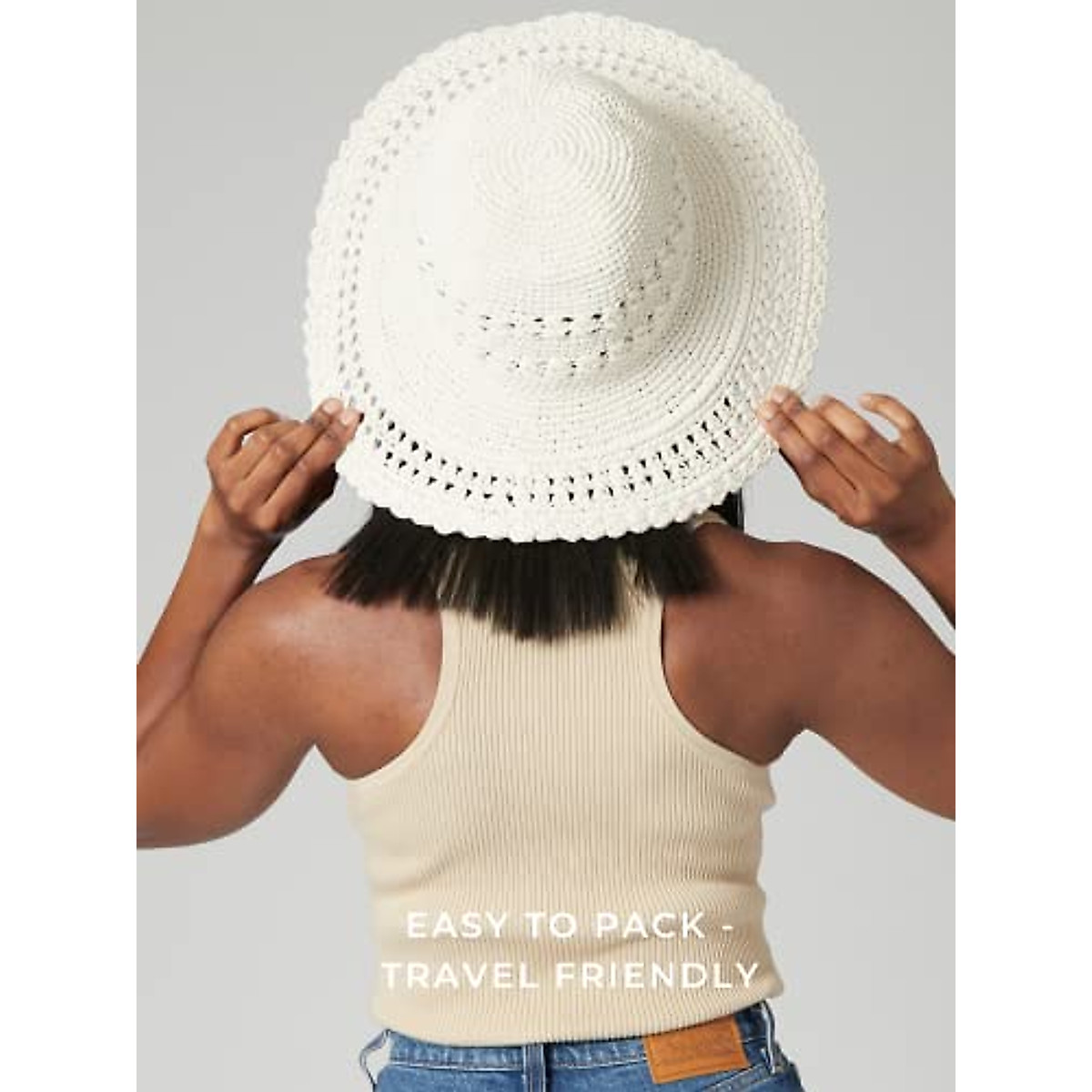 San Diego Hat Company Women's Cotton Crochet Hat with Scalloped Edge, UPF 50+, 4” Brim, Natural