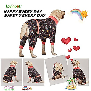 LovinPet Large/Big Dog Pajamas, Post Surgery Onesie for Large Breed Dogs, Reflective Stripe, Breatheable Stretch Jersey Knit, Nighttime Print Dog Jammies, Pet PJ's/Large