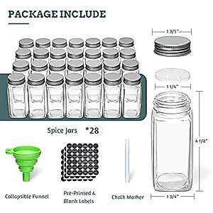 Spice Rack with 28 Spice Jars, Spice Rack Organizer for Cabinet, Spice Jars with Labels, Chalk Marker and Funnel, 4 Tier Spice Rack for Cabinet, Countertop, Pantry, Cupboard, Door or Wall Mount
