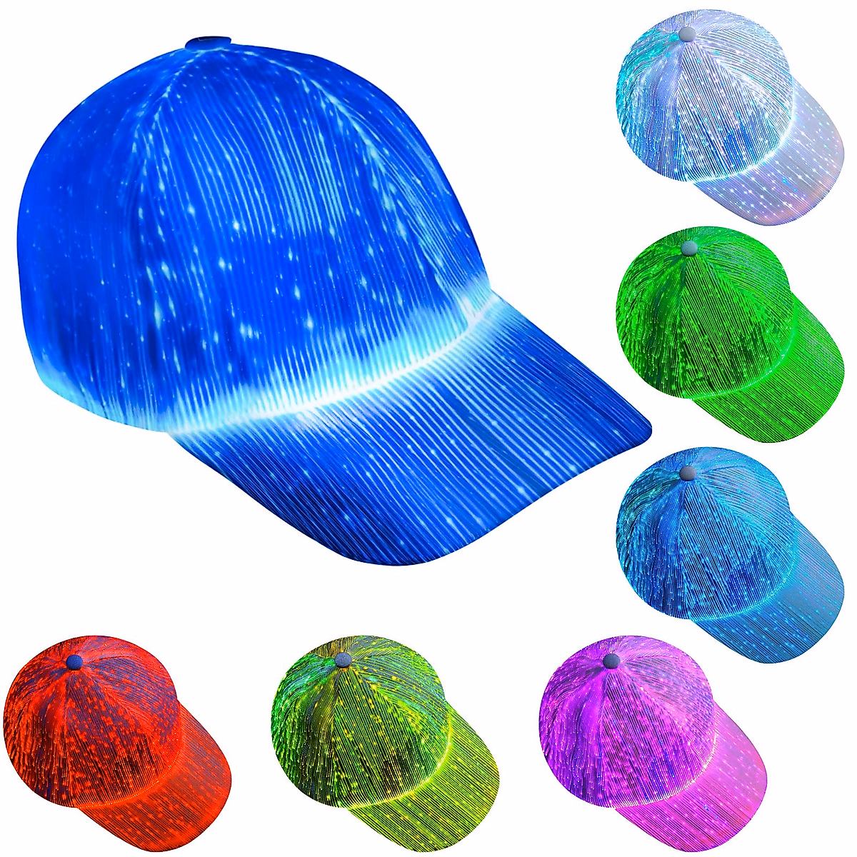 LED Hat Light up Baseball Cap 7 Colors Luminous LED Light Baseball Cap Flash Glow Hat Fiber Optic Cap for Men Women Glow in Dark Party Supplies
