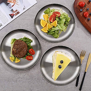 NEWEE Stainless Steel Dinner Plates, Stainless Steel Plates, 10 inch, Metal Round Dinner Plate for Adults, Eating, Camping, Picnic,Outdoor, Unbreakable Dishwasher Safe(Pack of 4) Silver 10.24 inch