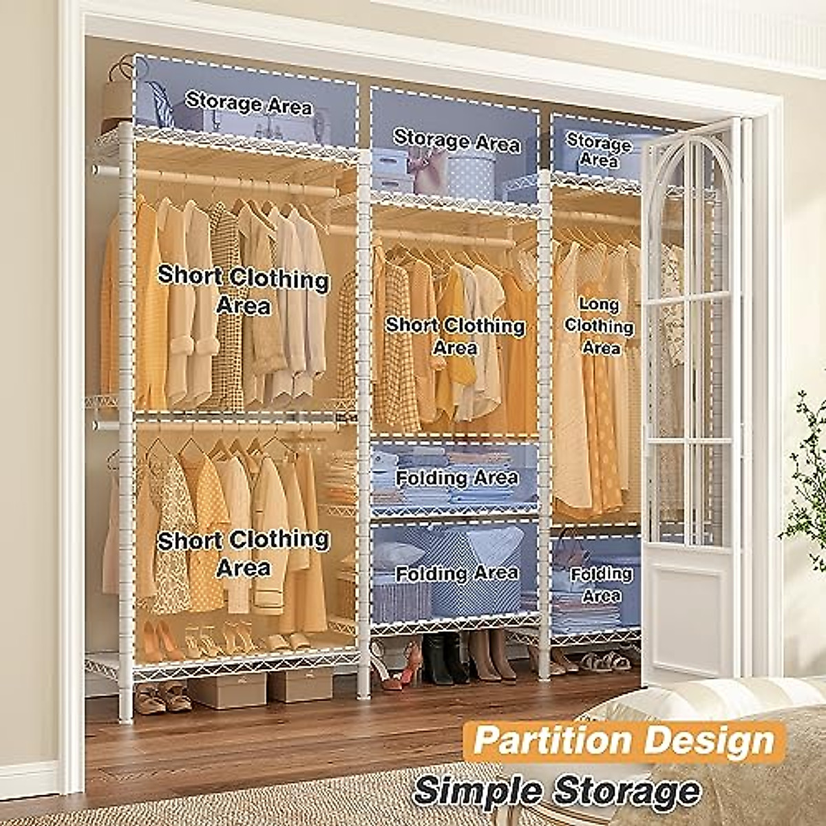 Raybee White Clothing Rack, Heavy Duty Clothes Rack Load 830Lbs, Clothes Racks for Hanging Clothes Rack, Metal Freestanding Closet Wardrobe Rack, Garment Rack Heavy Duty Clothing Rack,77"H x69"W x16"D