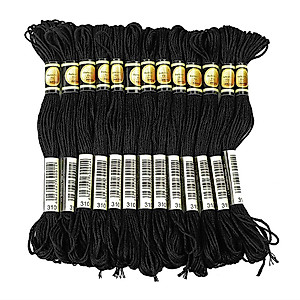 24 Skeins Cross Stitch Threads, Black and White Cotton Embroidery Floss Friendship Bracelets Floss with 12 Pieces Floss Bobbins for Knitting, Cross Stitch Project