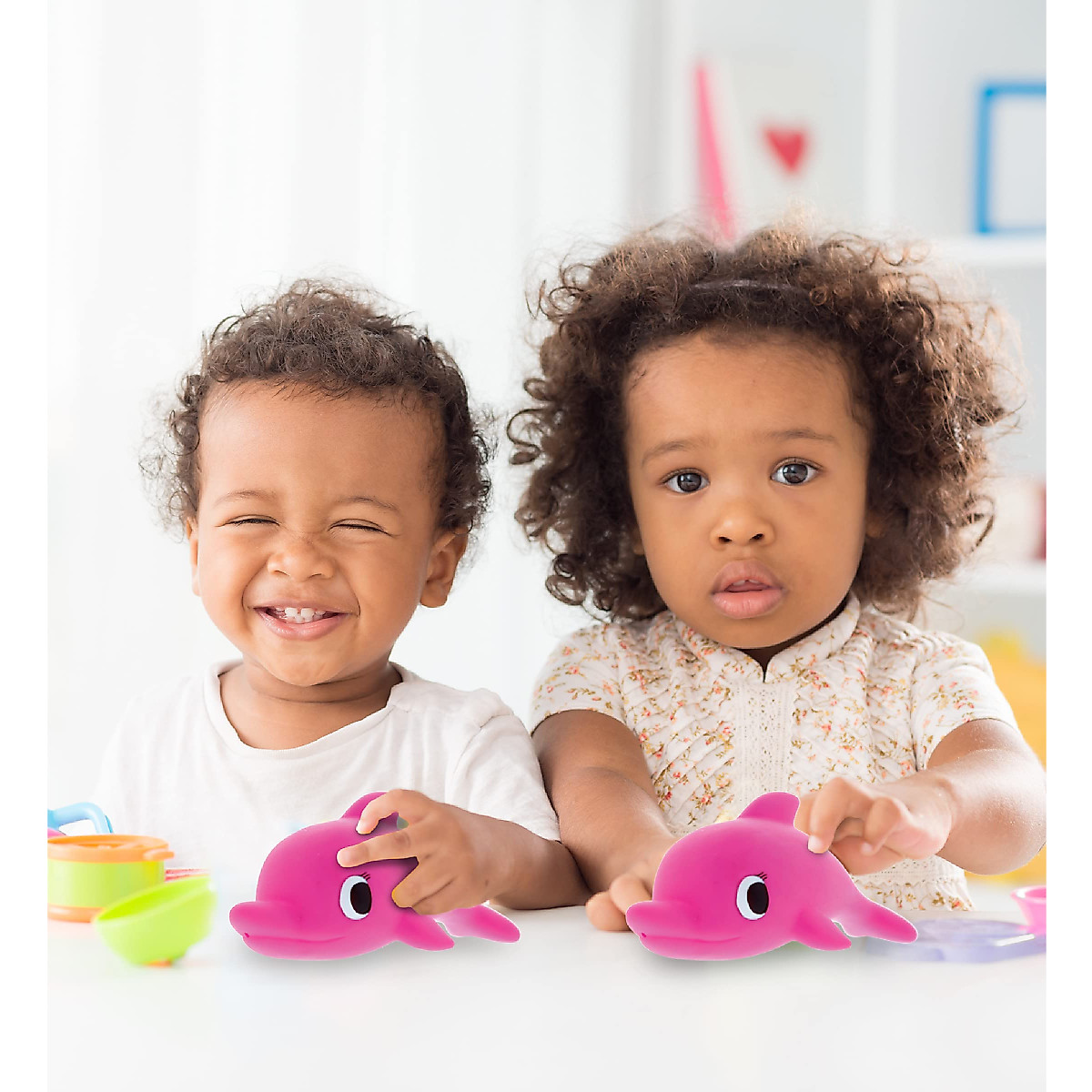 DolliBu Dolphin Bath Buddy Squirter - Floating Pink Dolphin Rubber Bath Toy, Fun Water Squirting Bathtime Play for Toddlers, Cute Sea Life Animal Toy for The Bathtub, Beach, & Pool for Girls & Boys