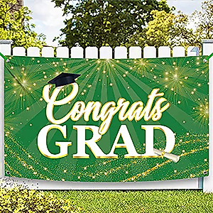 Big, Congrats Grad Banner Green - 72x44 Inch | Green Glitter Class of 2022 Banner - No DIY, 10 Feet | Graduation Banner for Class of 2022 Decorations | Graduation Decorations 2022 Green and Black