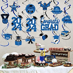 Tifeson Graduation Decorations 2024 Blue - 36 PCS Graduation Party Supplies, Congrats Grad Hanging Swirls Decorations, High School College Graduation Party Decorations Class of 2024 Decor