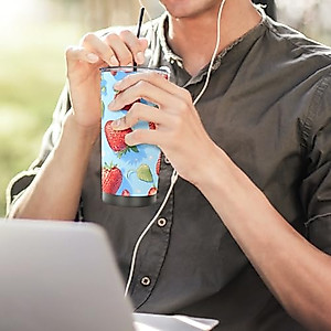 QWEUIOP 20oz Insulated Travel Coffee Mug Fruits Strawberry Pattern Stainless Steel Tumbler with Lid Double Wall Vacuum Coffee Cup For Hot and Cold Drinks14578