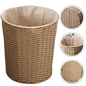 Zerodeko Woven Baskets Rattan Trash Can Wicker Waste Basket Woven Wastebasket Rustic Farmhouse Laundry Storage Basket Bin for Living Room Bedroom Bohemian Decor Beige Wicker Hamper