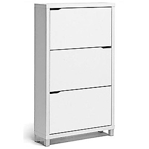 BOWERY HILL Modern 3 Shelf Shoe Storage Cabinet in White
