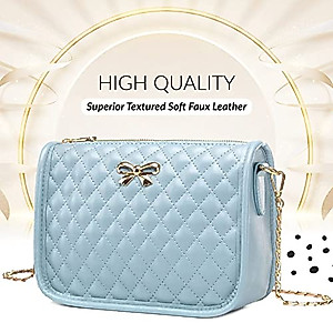 Small Crossbody Purses for Women and Teens - Cute Light Blue Shoulder Bags Quilted Leather - Womens Handbags Messenger Bag Mini Ladies Hobo Tote Bags