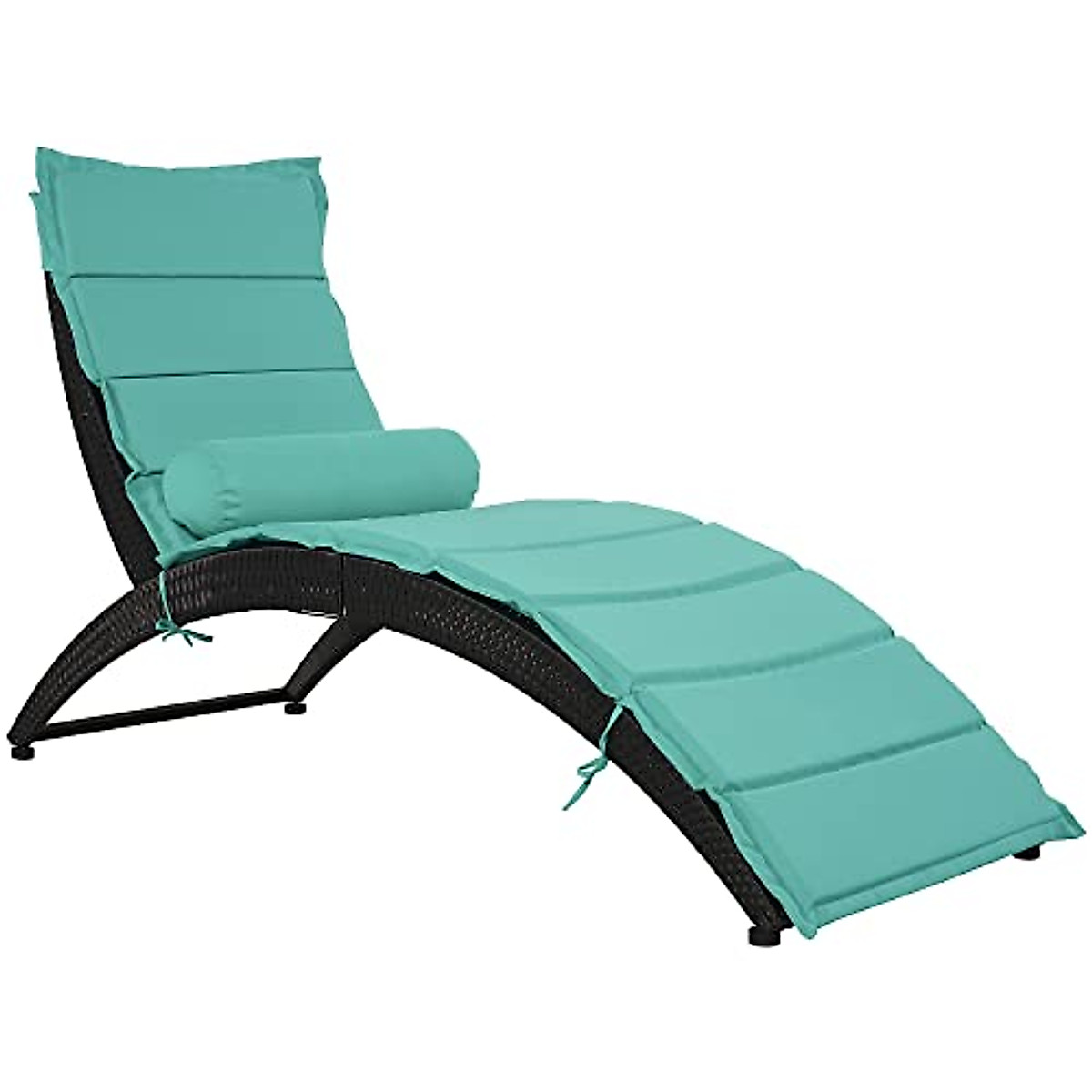 Livspace Patio Furniture Outdoor Adjustable PE Rattan Wicker Chaise Lounge Chair Sunbed,Blue Cushion