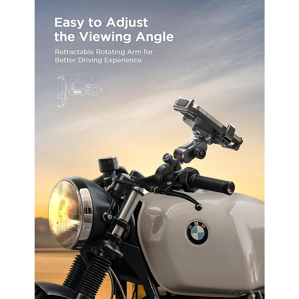 JOYROOM Aluminum Alloy Motorcycle Phone Mount with Vibration Dampener, Motorcycle Phone Holder for Motorcycle Harley Bike Bicycle Scooter ATV/UTV, Compatible with iPhone, Samsung, All Cell Phones