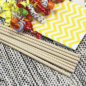 Paper Straws - Kraft Brown - Stripe Chevron Dot - 7.75 Inches - 100 Pack - Outside the Box Papers Brand